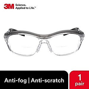 3M Safety Glasses with Readers, Nuvo Readers, +2.0 Diopter, ANSI Z87, Clear Lens, Gray Frame, Soft Nose Bridge, Side Shields