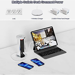 XBA Automatic Pop up Power Strip with Wireless Charger 3 AC Ouletes and 4.2A 2 USB Ports for Hotel Office Conference Table Countertop ( Black)