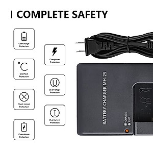 MH-25 Quick Charger for Nikon Battery: MH-25a EN-EL15 EN-EL15a EN-EL15b EN-EL15c EP-5B D500 D600 D610 D750 D780 D800 D800E D810 D810A D850 D7000 D7100 D7200 D7500 Coolpix Z5 Z6 Z6 II Z7 Z7II V1 1 V1