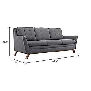 Modway Beguile Mid-Century Modern Sofa With Upholstered Fabric In Gray