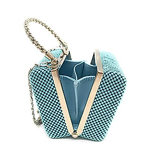 XX-Small clutch Metal beaded mesh evening box purse for Cocktail Party Prom Wedding Banquet (Matt-Blue)