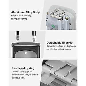 Puroma Key Lock Box Waterproof Combination Lockbox Portable Resettable Wall Mounted & Hanging Key Safe Lock Box for House Keys, Realtors, Garage Spare, Gray (1 Pack)