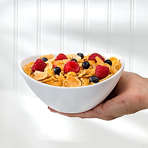 Euro Ceramica Highlands 3 Piece Porcelain Serving Bowls Set, Modern Chevron Texture, White - 40oz, 36oz, and 10oz, Chip Resistant - Nesting - Perfect for salads fruits dips