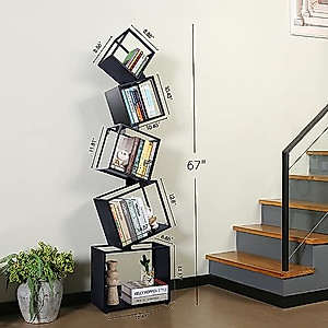 Weltallina Bookshelf, 5-Tier Bookcase Black, 67" Tall Black Bookshelf, Industrial Bookshelf, Modern Book Storage, Storage Shelves for CDs/Books/Home Decor, Display Shelf