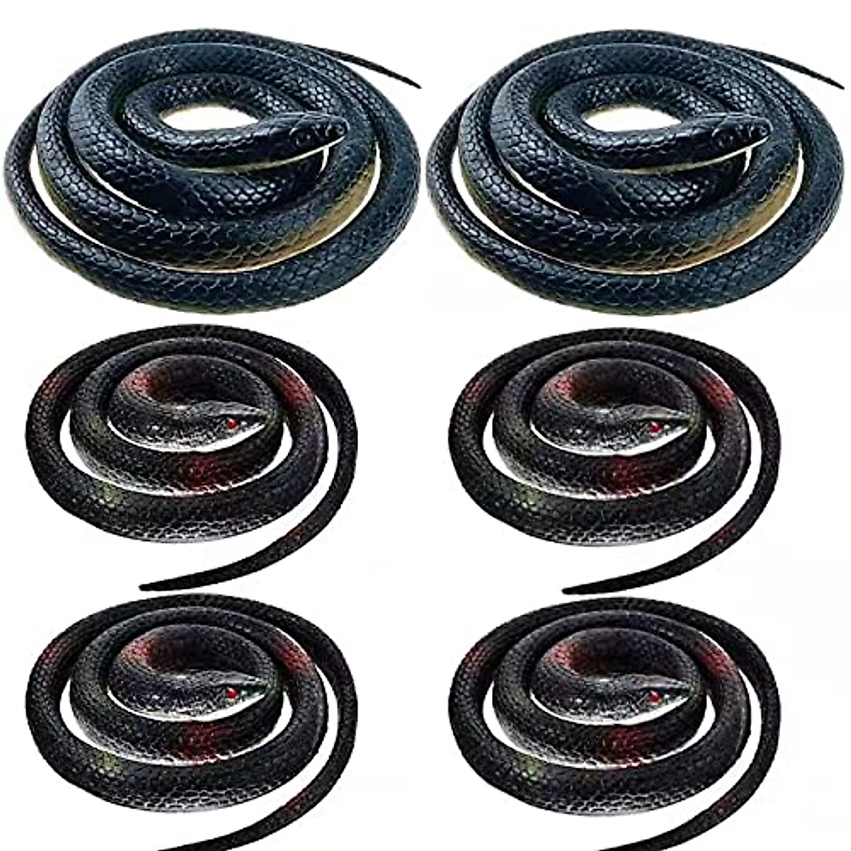 fluffy 6 Pieces Large Rubber Snakes 52 Inches and 31 Inches Realistic Fake Snakes Black Mamba Snake Toys for Garden Props to Keep Birds Away, Pranks, Halloween Decoration