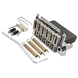 Musiclily Pro 52.5mm 2-Point Guitar Tremolo Bridge with Full Block Steel Saddles for Modern American Strat Electric Guitar, Chrome