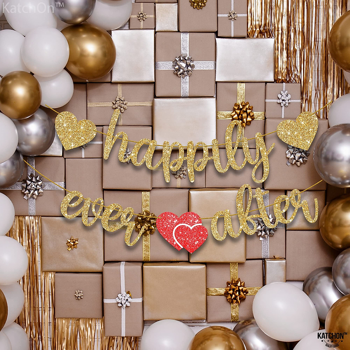 KatchOn, Gold Happily Ever After Banner - 10 Feet | Glitter Happily Ever After Sign for Bridal Shower Decorations | Wedding Shower Decorations | Wedding Decorations for Home Party, Engagement Party