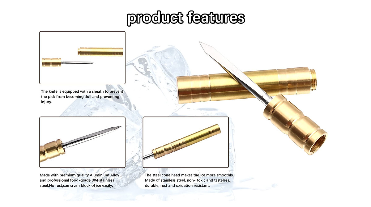 Premium Gold Copper Ice Pick for Ice, Tea, Camping & More