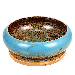 ERINGOGO 7 inches Succulent Pots, Ceramic Flower Planter Pot with Drainage and Tray, Round Shallow Bonsai Bowl Drip Planter for Small Indoor Plants