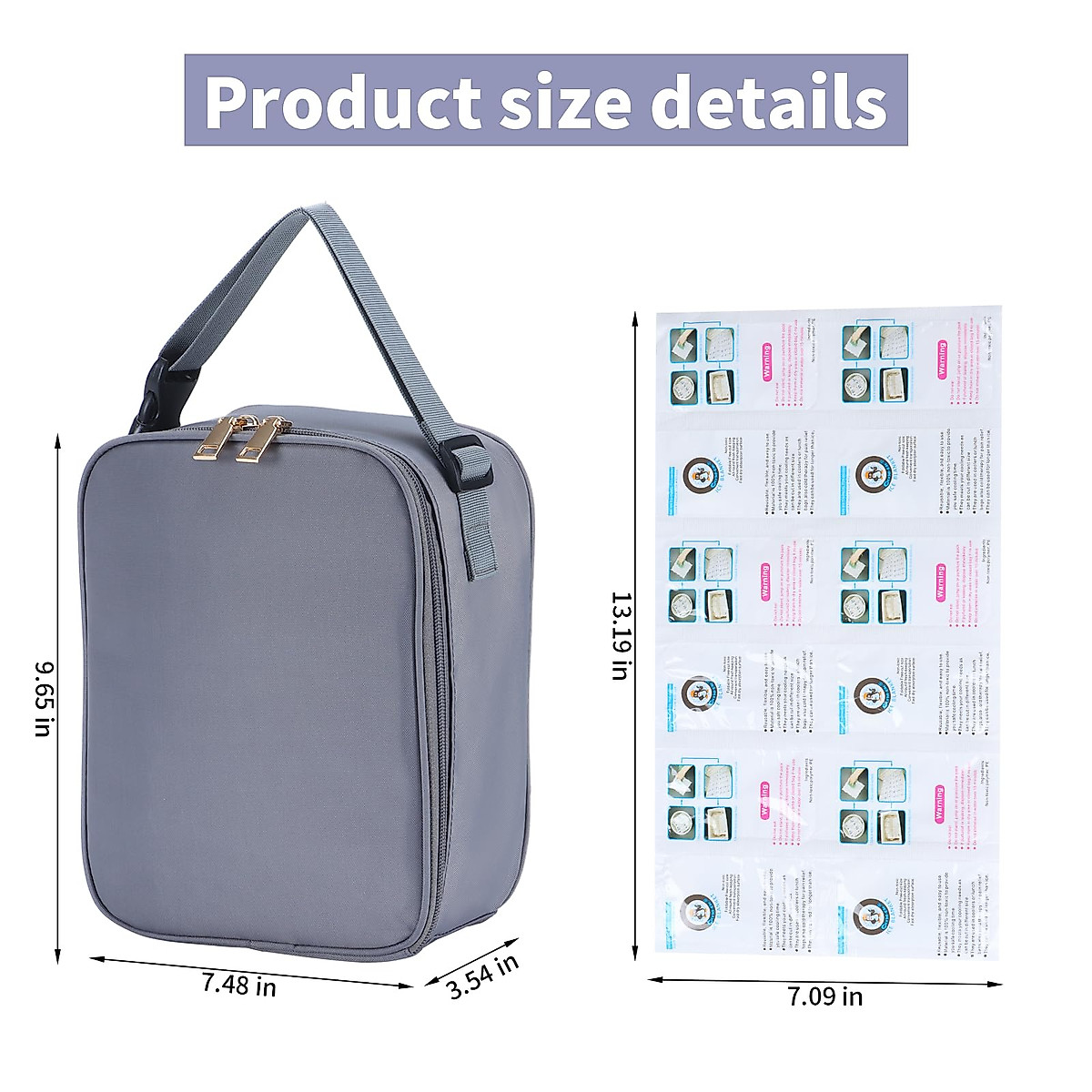 AURAUS Breast Milk Cooler Bag with Ice Packs Fits 2 Baby Bottles Up to 9 Ounce Suitable for Nursing Mom Daycare (Grey)