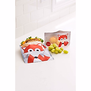 3 Sprouts Sandwich Bag – Reusable and Washable Lunch Storage Bag for Kids - 2 Pack, Fox