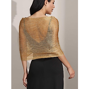 Aukmla Shawls and Wraps for Evening Dresses Party Scarf with Crystal Buckle Weddings Accessories for Bride and Bridesmaids (Gold)