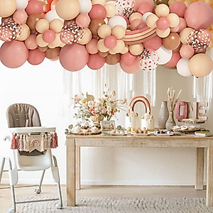 Amandir Boho Daisy Balloons Garland Kit, Retro Dusty Pink Blush Brown Nude Long Twisting Flower Mother's Day Balloons for Two Groovy Boho Rainbow Party Decorations Mom Birthday Baby Shower Supplies