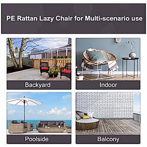 Outsunny Patio Wicker Egg Chair w/Soft Cushion, Teardrop Cuddle Seat, Outdoor/Indoor Patio Chair, PE Plastic Rattan Furniture with Adjustable Height Feet Pads, Beige