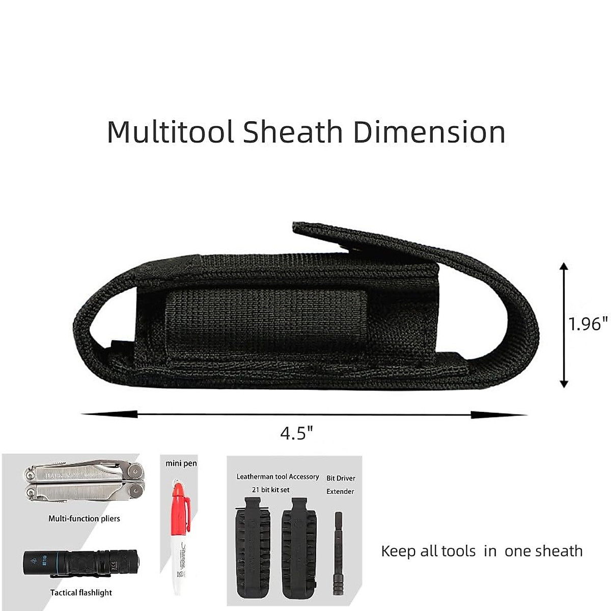 Multitool Sheath for Belt, Knife Holster Sheath for Multitools, Pocket Knife Holder, Knife Pouch Belt Sheath, EDC Belt Organizer for Folding Knife,Flashlight,Mini Pen