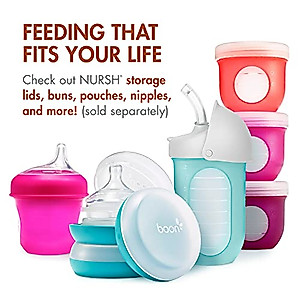 Boon NURSH Reusable Silicone Baby Bottles with Collapsible Silicone Pouch Design — Everyday Baby Essentials — 3 Count — Stage 2 Medium Flow — 8 Oz — Speckle