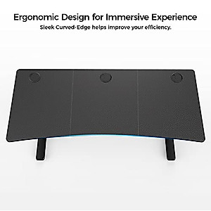 DESIGNA Manual Height Adjustable Home Office Computer Desk, 63 Inch Large Curved Edge Standing PC Gaming Table Workstation with Full Mouse Pad Controller Rack Cup Holder Headphone Hook, Black