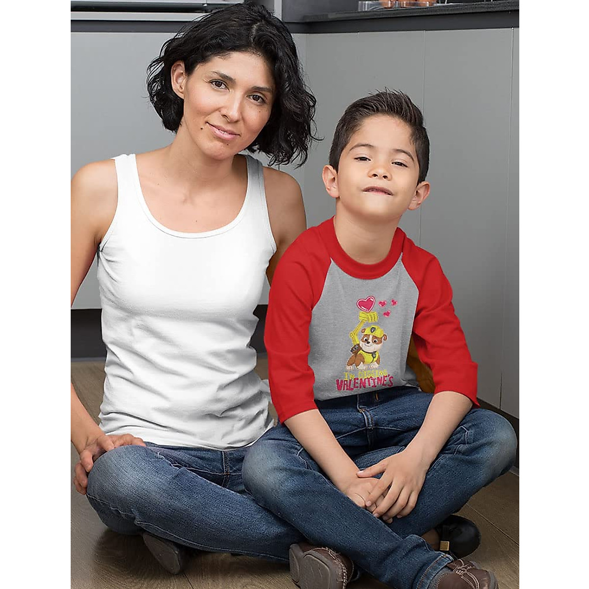 Paw Patrol Girls Boys Valentines Day Shirt Mighty Pups Valentine's Toddler Kids Raglan 3/4 Sleeve T-Shirt 4T Red