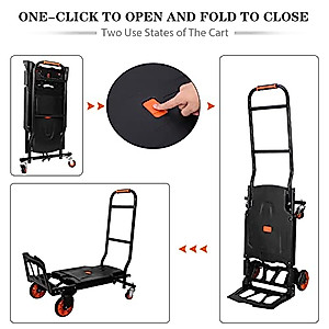 Folding Hand Truck and Dolly Cart Heavy Duty 400 lbs Capacity,2 in 1 One-Button Folding Portable Flatbed,Moving Dolly with Bungee Cord for Transport,Luggage Handling