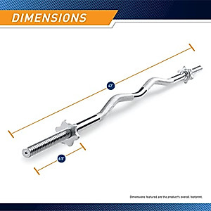 Marcy Threaded Chrome Steel Curl Bar with Collars for All Standard Plates Free Weightlifting Accessory for Home Gym TCB-48R