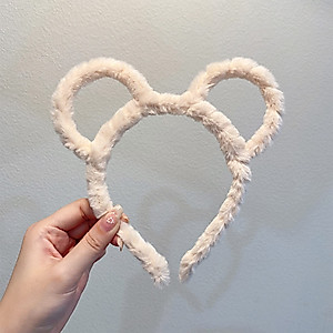 Women Winter Thick Plush Headband Round Mouse Bear Ears Makeup Hair Hoop Bandana Barrettes Black Girls