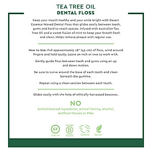 Desert Essence, Tea Tree Dental Floss 50 yd - Gluten Free - Cruelty Free - Naturally Waxed with Bees Wax - No Shred Floss - Tea Tree Oil - Removes Plaque and Build Up, pack of 6
