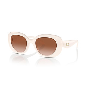 COACH Women's HC8391U Pillow Tabby Universal Fit Oval Sunglasses, Milky Cloud/Brown Gradient, 53 mm