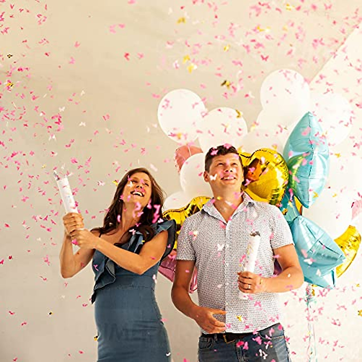 Gender Reveal Confetti Cannon | 2 pack| Butterfly Confetti Cannons | Gender Reveal Ideas | Butterfly Confetti Poppers for Pink Color Reveal | Baby Gender Reveal, Poppers Confetti Shooters | Pink Confetti Gender Reveal Poppers | Gender Reveal Party Supplie