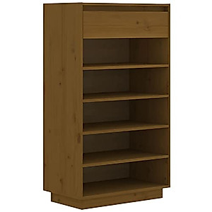 vidaXL Solid Wood Pine Shoe Cabinet Indoor Household Supply Hallway Wooden Storage Home Organizer Rack Shelf Shoe Hall Cabinet Furniture Honey Brown