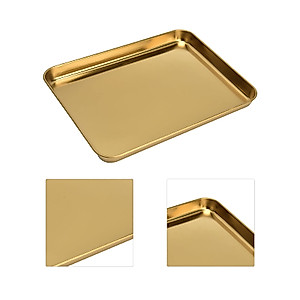Stainless Steel Food Serving Tray, Rectangular Decorative Mirrored Serveware Platter Bottom Tray for Flat Bottom Plate Restaurant Home Golden Flat Gold