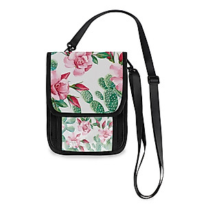 ALAZA Women Small Crossbody Bag Cactus Succulents Rose Flower for Cellphone Purse Wallet with Card Slots Removable Strap(226rh4g)