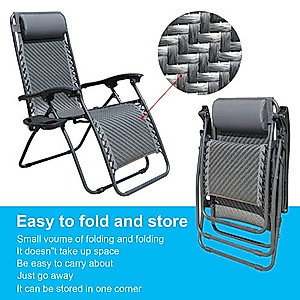 FUZOFUIZ Outdoor Recliner Adjustable Folding Patio Lounge Chair w/Pillows and Cup Holder Trays for Beach Lawn Backyard Pool