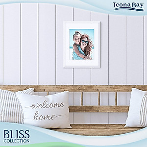Icona Bay 11x14 White Picture Frame with Removable Mat for 8x10 Photo, Modern Style Wood Composite Frame, Wall Mount Only, Bliss Collection