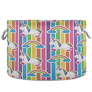 visesunny Storage Basket Unicorn Rainbow Stripe Nursery Hamper Basket Clothes Toy Storage Organizer Bin Box Collapsible Laundry Bag for Kid Room,Playroom,Bathroom,Living Room,Dorm