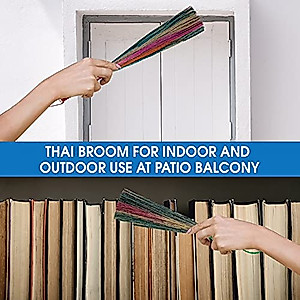 14 inch 0verall Length of Colorful Dusting Brushes Grass Broom Bamboo Embroidered Woven Nylon Thread Handle for Sweeping Dirt, Dust, Debris Ceiling Wall, Cabinet