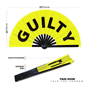 Guilty hand fan foldable bamboo circuit hand fan funny gag slang words expressions statement gifts Festival accessories Rave handheld Circuit event fan Clack fans (Yellow)