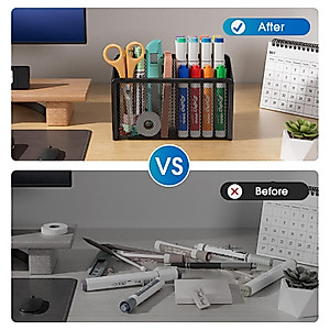 MaxGear Magnetic Pen Holder, Mesh Pencil Holder for Desk Storage Basket Organizer Marker Holder - Extra Strong Magnets Perfect for Locker Accessories, Refrigerator, Whiteboard, 2 Basket