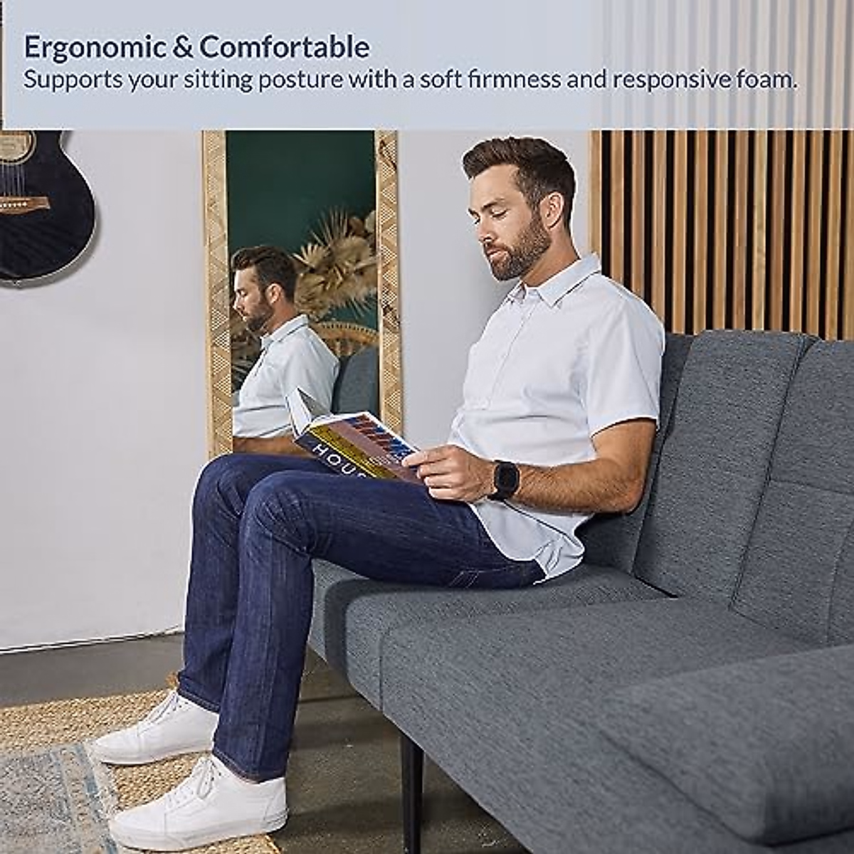 BELLEZE Convertible Sofa Bed with USB Charging Port, Modern Loveseat, Sleeper Sofa, Futon Couch for Living Room, Guest Room, Garage - Madison (Dark Gray Linen)