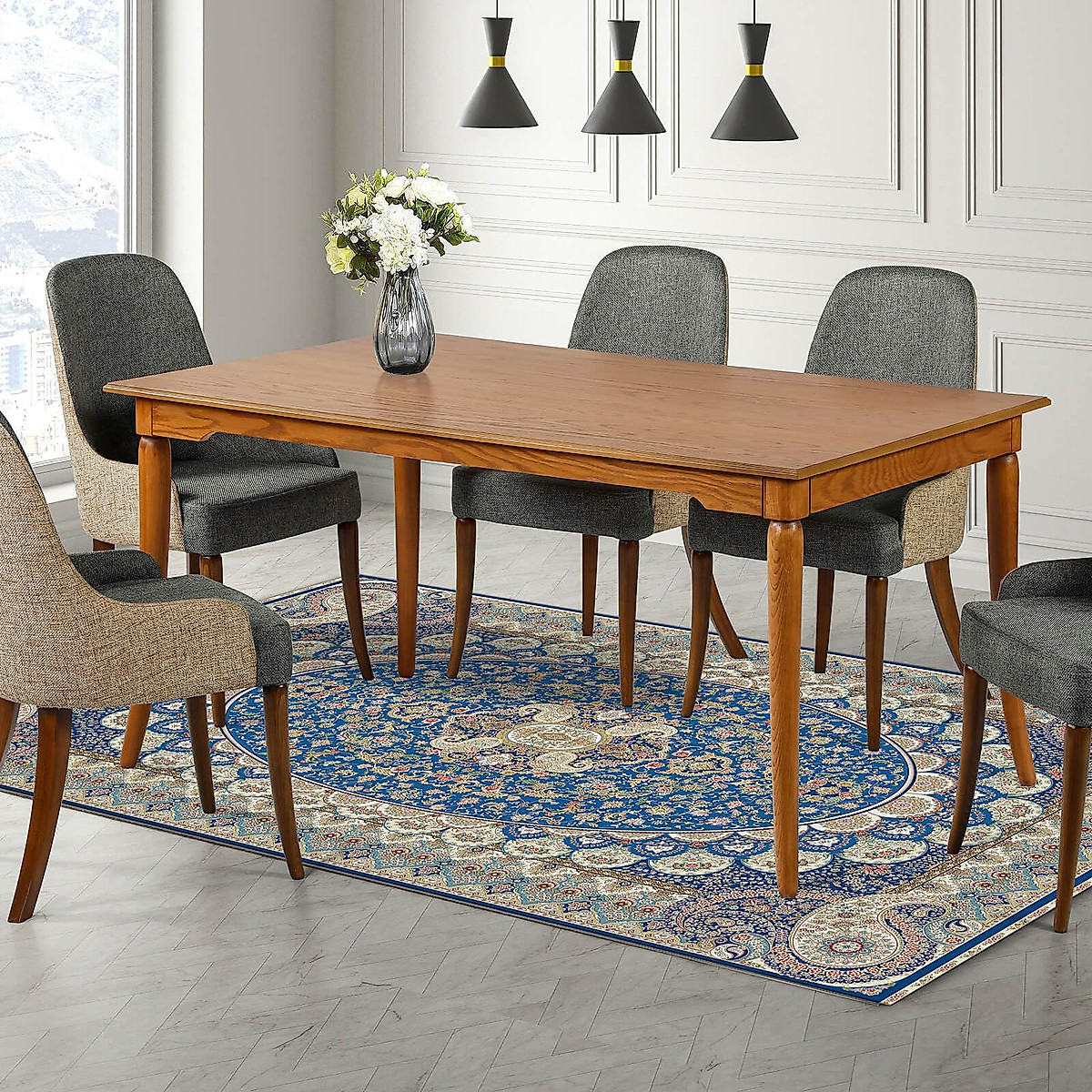 Paisley Blue Area Rug 3x5 for Entryway, Washable Low Pile Soft Non Silp Small Rug for Bedside