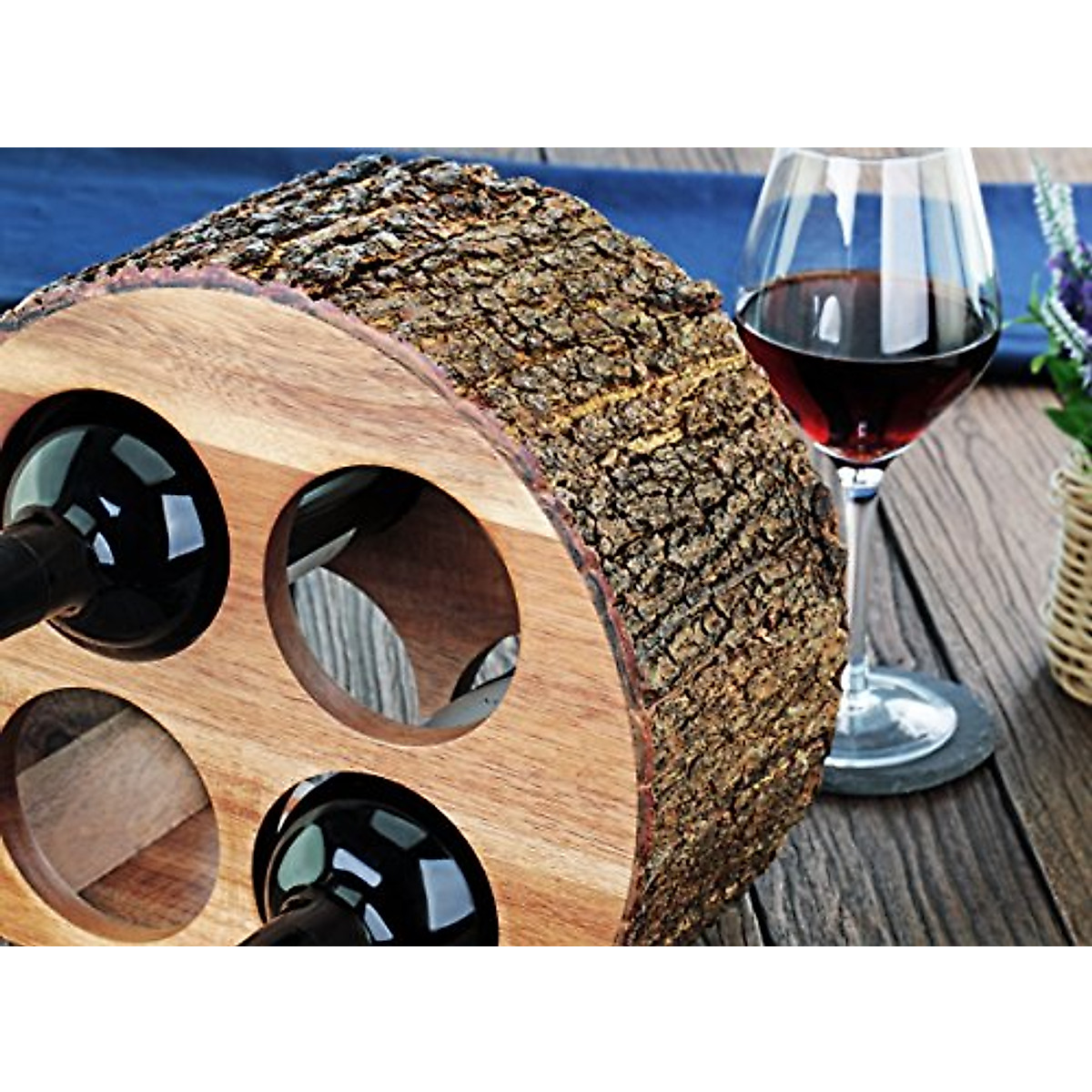 Artaste 48537 Acacia Wood Countertop Wine Rack with Natural Bark, 4-Bottles