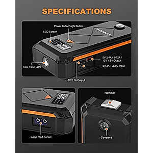 Battery Jump Starter 3000A, [Jump Start All in Seconds] 12V Portable, Compact Jump Starter Battery Pack Up to 10.0L Gas and 8.0L Diesel Engine for Car with LCD and LED Light