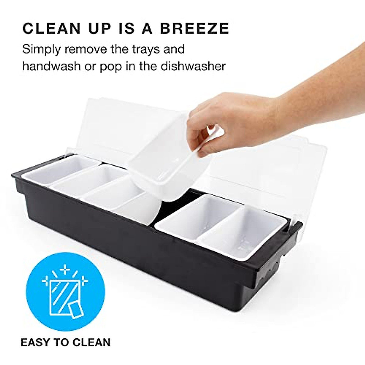 Bar Top Food & Condiment Dispenser - 6 Tray Plastic Garnish Station with Lid for Bartending & Serving Taco, Ice Cream, Fruit, & Salad Bar - Topping Organizer for Restaurant Supplies & Accessories