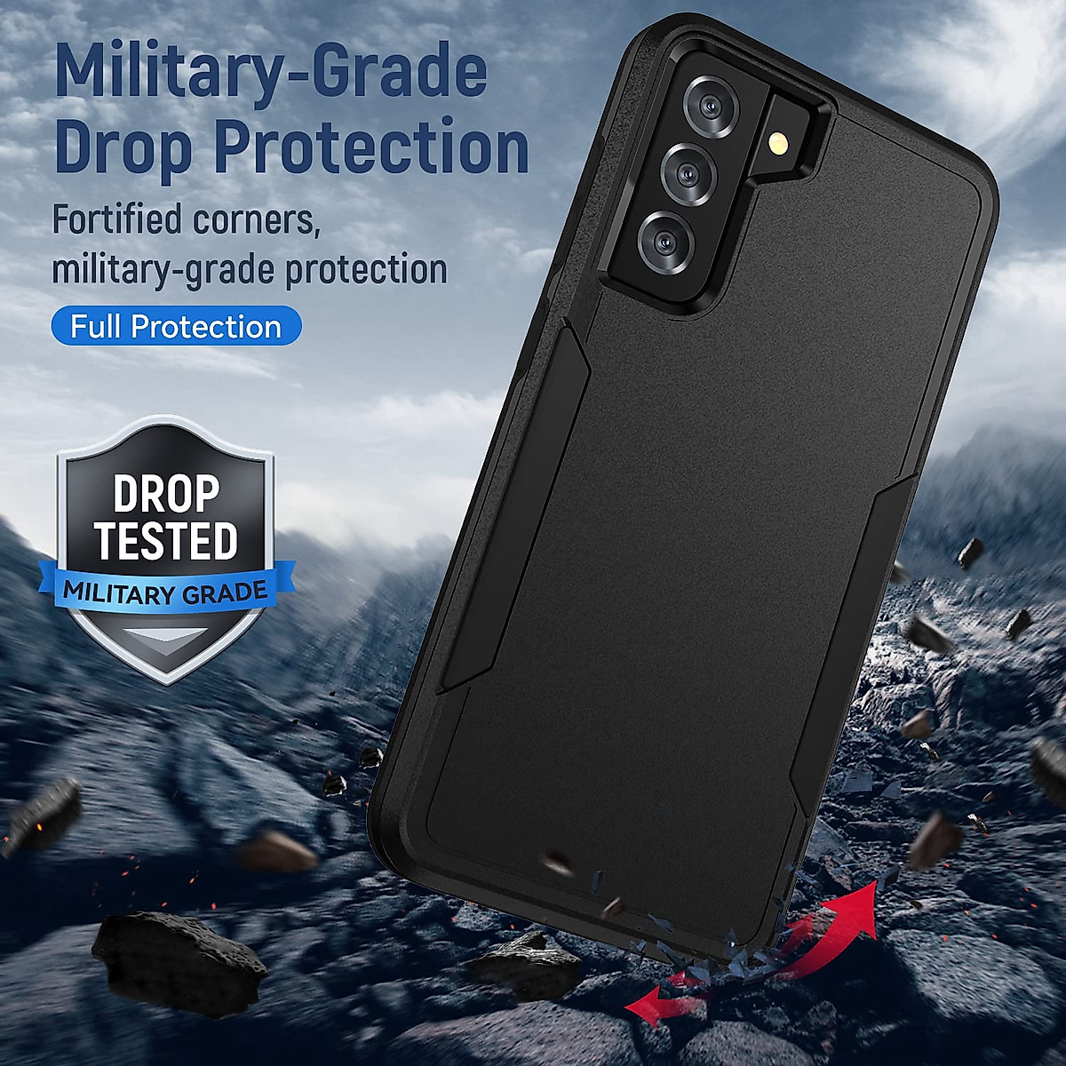 for Galaxy S21 FE 5G Case,Samsung S21 FE Case,with Screen Protector [Military Grade Drop Tested] Heavy-Duty Tough Rugged Shockproof Protective Case for Samsung Galaxy S21 FE 5G, Black