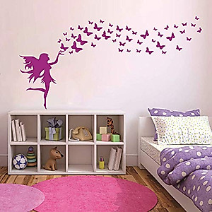Home Decor Girl Room Fairy Butterflies Stickers for Wall Elves Butterfly Decals for Kids Bedroom DIY Wall Sticker AM164 (Fuchsia)