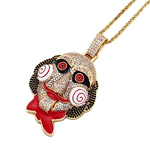KMASAL Hip Hop Iced Out Bling Chain Clown 69 Pendant Halloween Cosplay Horrifying Inspired Necklace with 24" Rope Chain (Gold)