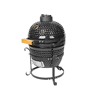 AUPLEX 13" Kamado, Ceramic BBQ Charcoal Grill, Mini Portable Clay Smoker Oven Barbecue Grill for Backyard, Balcony