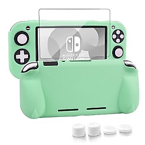 Silicone Protective Case for Nintendo Switch Lite, Soft Grip Case Cover with Comfort Ergonomic Handles for Nintendo Switch Lite 2019 [Self Stand][4 Thumb Stick Caps] (Silicone Grip-Green)