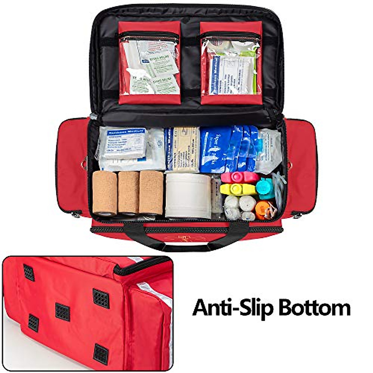 Trunab Emergency Responder Trauma Bag Empty, Professional First Aid Kits Storage Medical Bag with Inner Dividers and Anti-Scratch Bottom, Ideal for EMT, EMS, Paramedics, Red, Bag ONLY