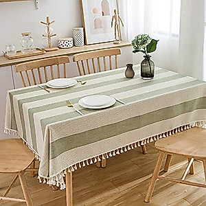 TruDelve Heavy Duty Cotton Linen Tablecloth for Square Table Stitching Tassel Table Cloth for Dining Table Dust-Proof Table Cover for Tabletop Decoration (55"x55", Green)