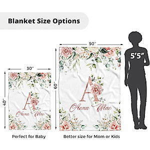 Honestchi Floral Personalized Baby Blankets for Girls - Custom Baby Girl Blanket - Customized Baby Gifts with Name - Soft, Lightweight & Giftable